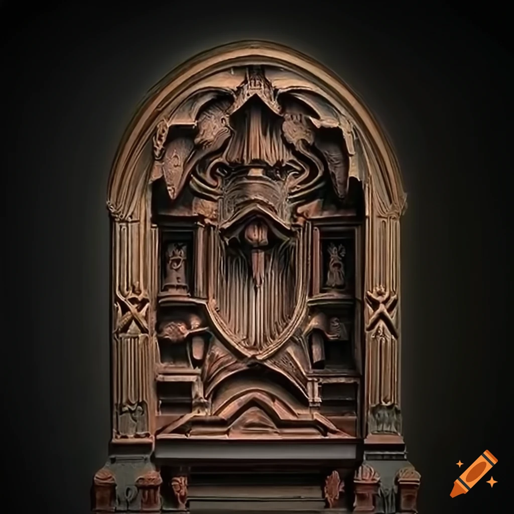 Detailed carving of armored core in architectural style on Craiyon