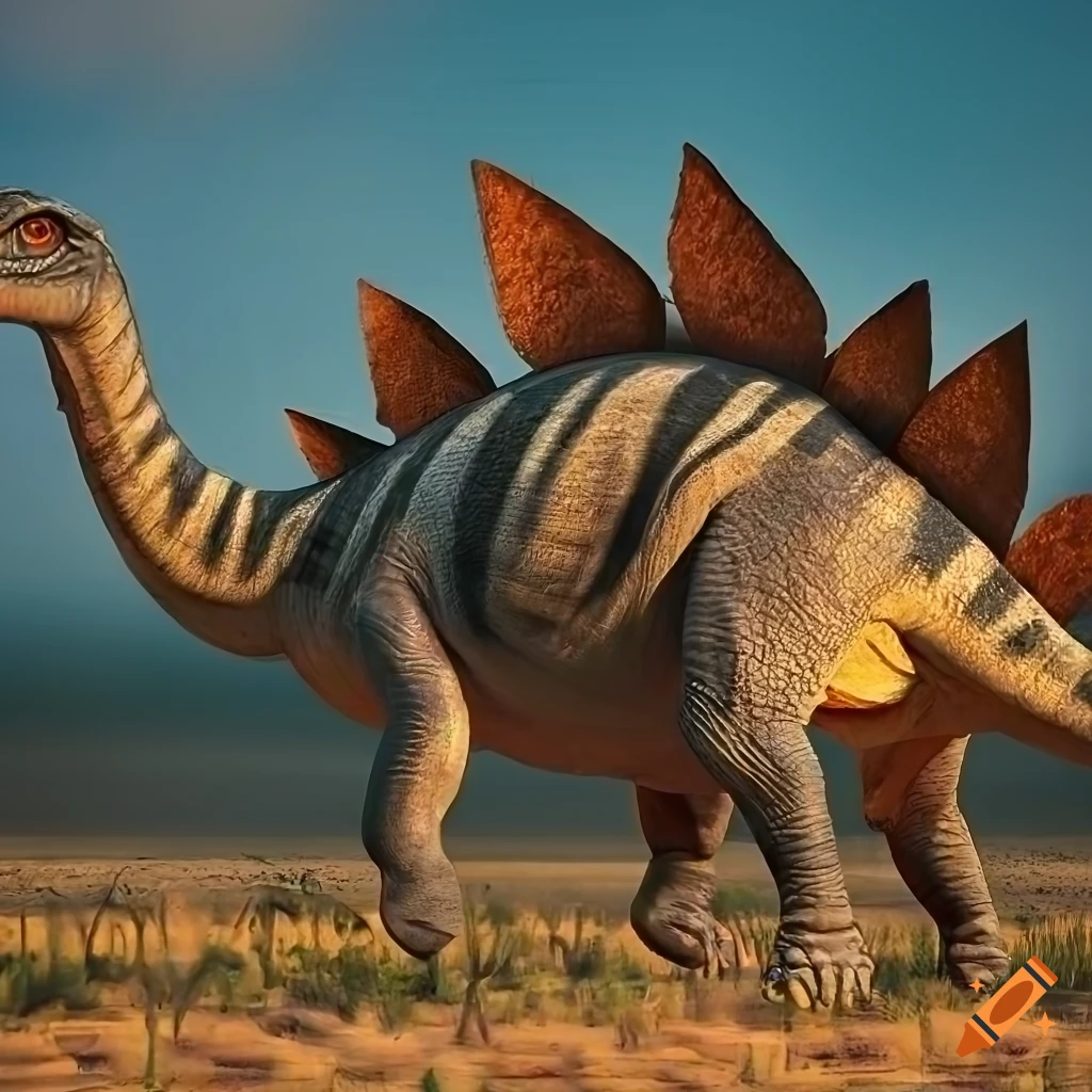 Giant beige stegosaurus in tall wild grass on Craiyon