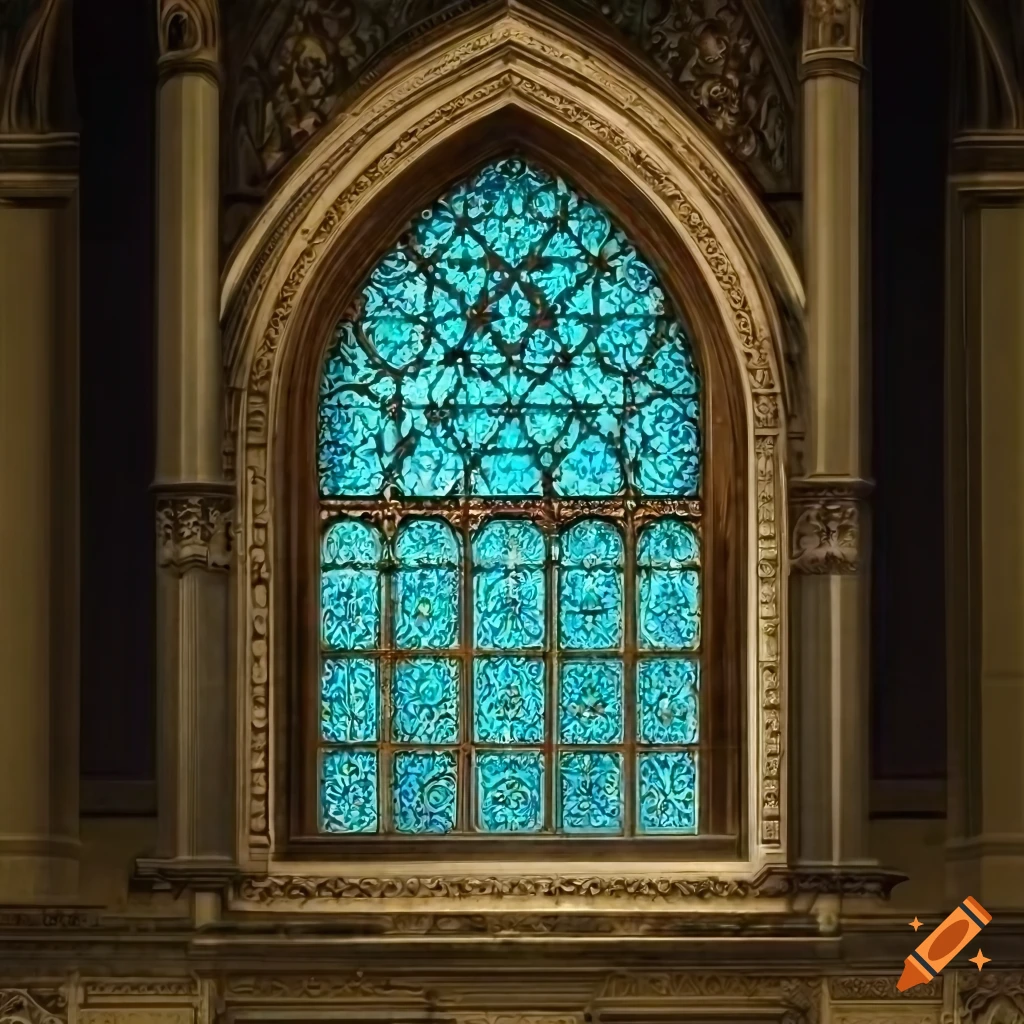 Intricate islamic art in a gothic window on Craiyon