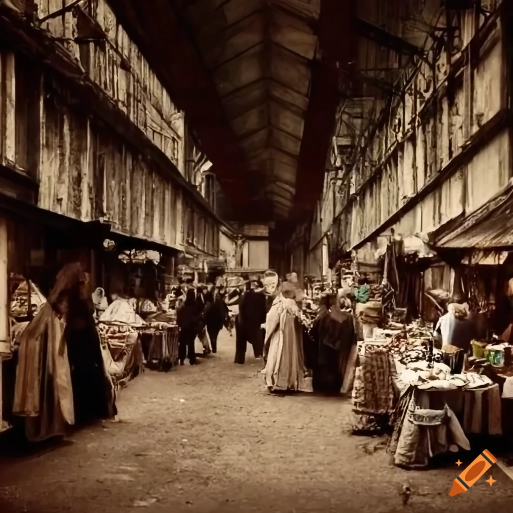 Photorealistic market scene in a 19th century setting on Craiyon