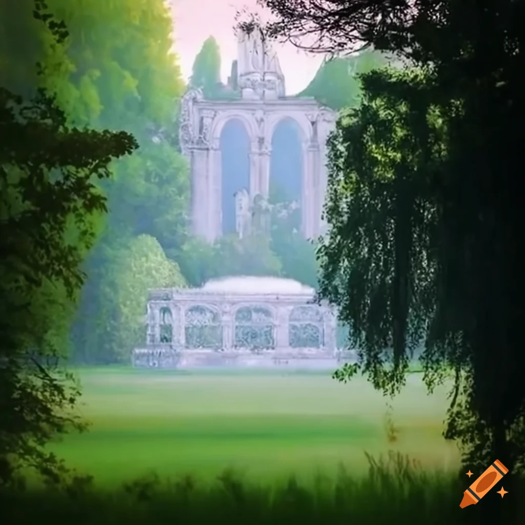 Monet-style garden scene viewed through a window