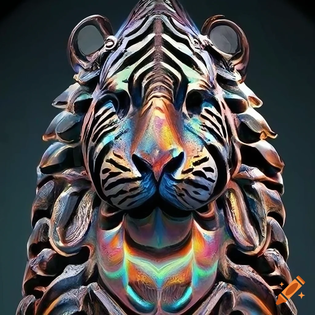 Detailed tiger carving in architectural style