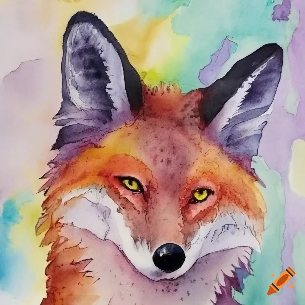 Watercolor painting of a colorful fox on Craiyon