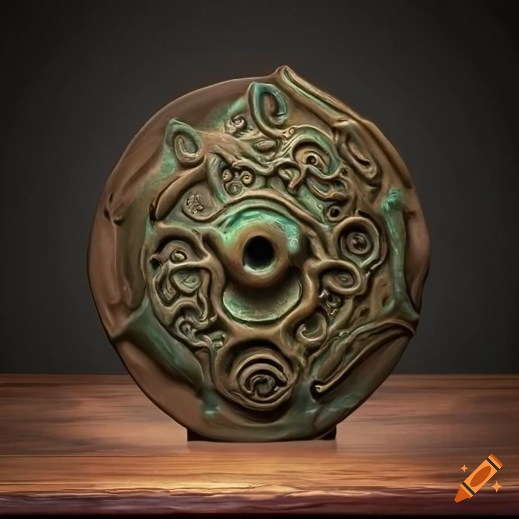 Bronze abstract artwork on an elder table on Craiyon