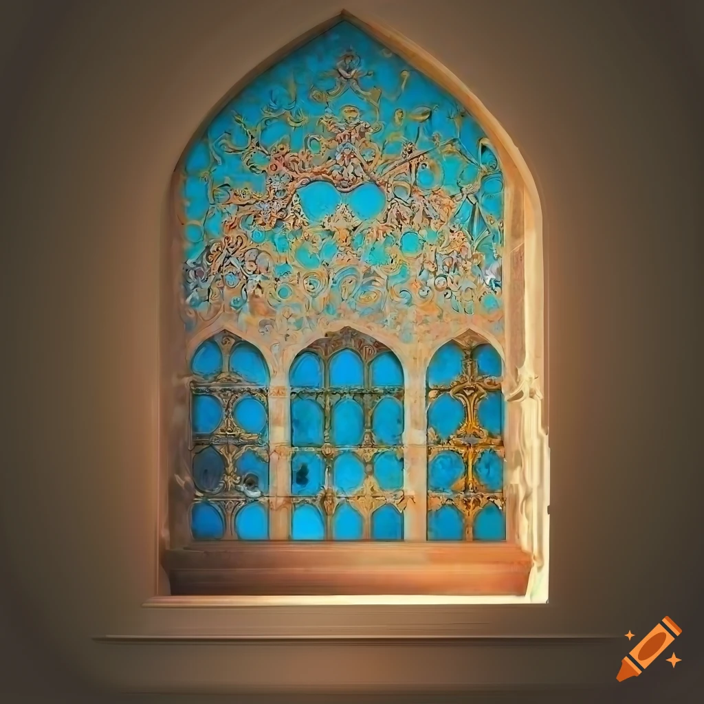 Baroque arched window with ornaments in an islamic mausoleum