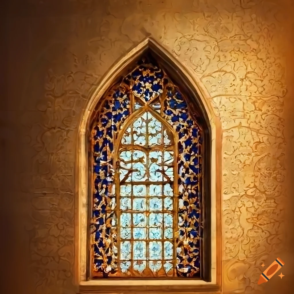Arched window with islamic ornaments