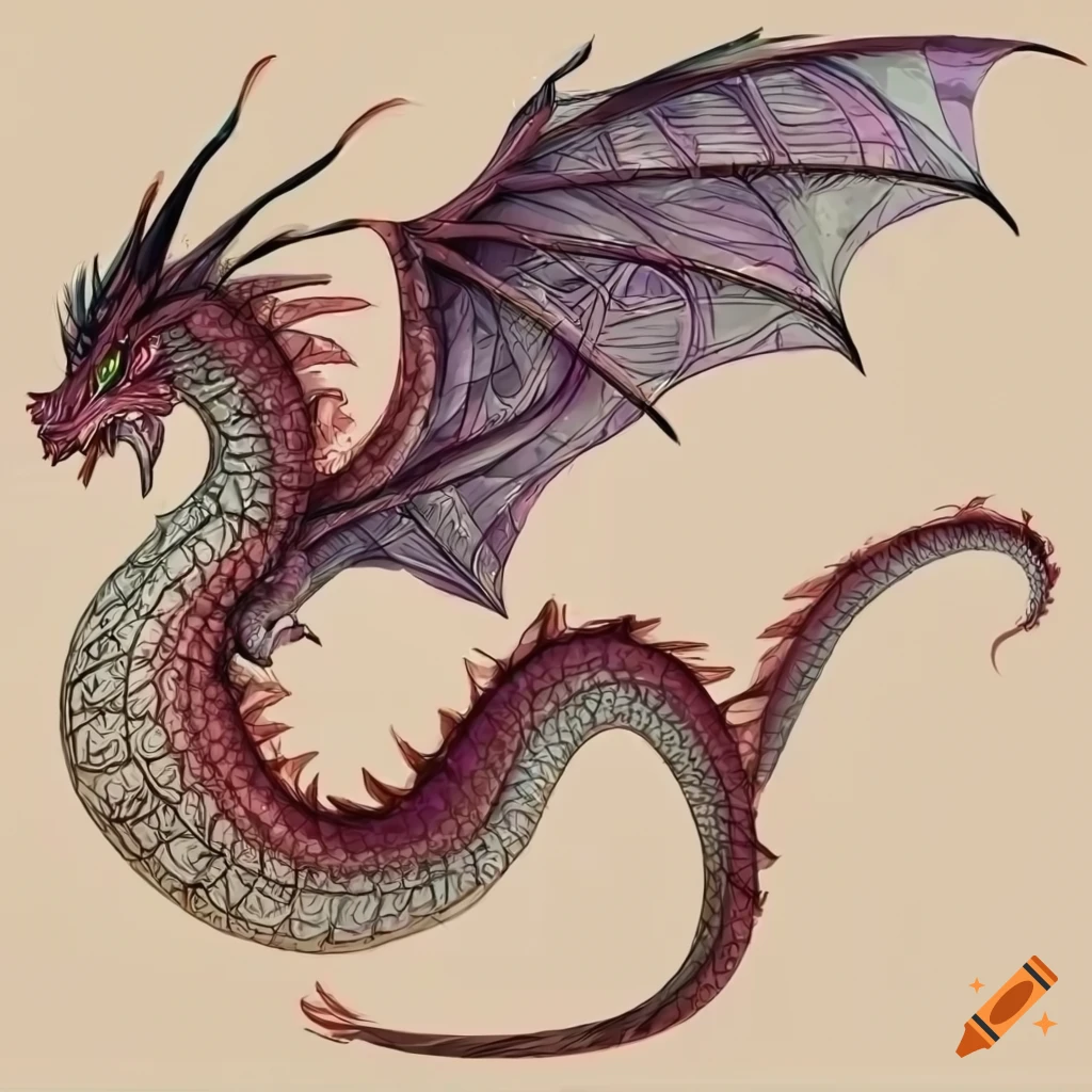 Illustration of detailed dragon concept design