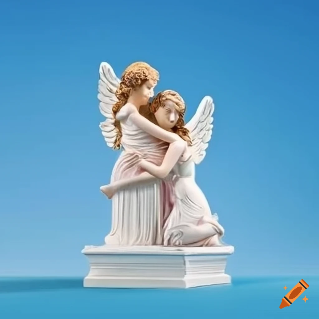 Jugend plaster realistic angels hugging on podium on Craiyon