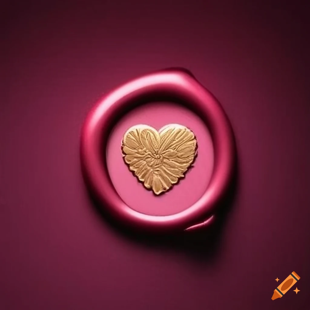 Wax seal with pink and gold heart embossing on Craiyon