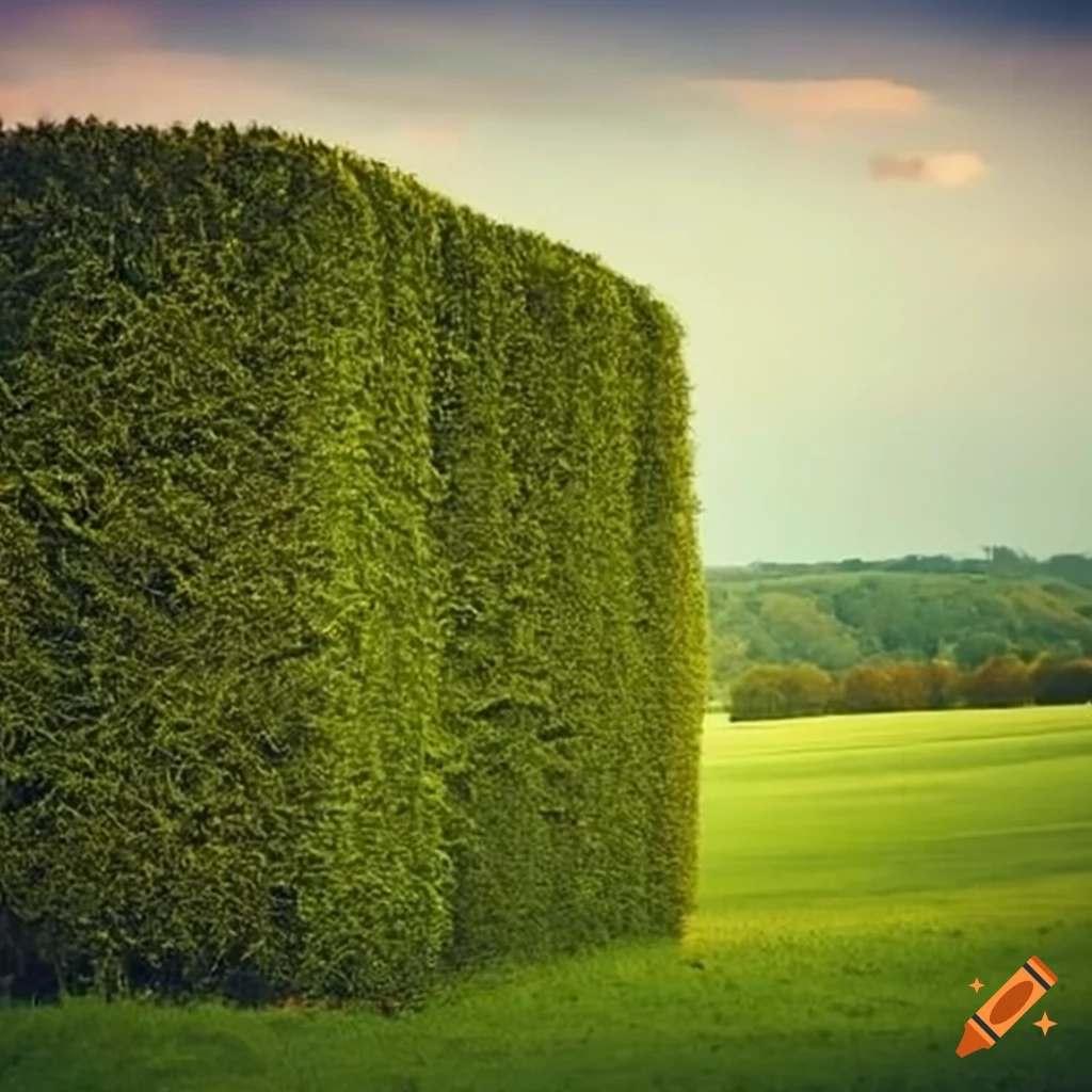 View of a field with a big hedge on Craiyon