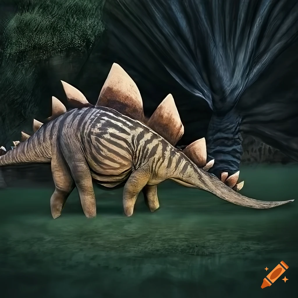 Striking cinnamon and grey striped stegosaurus