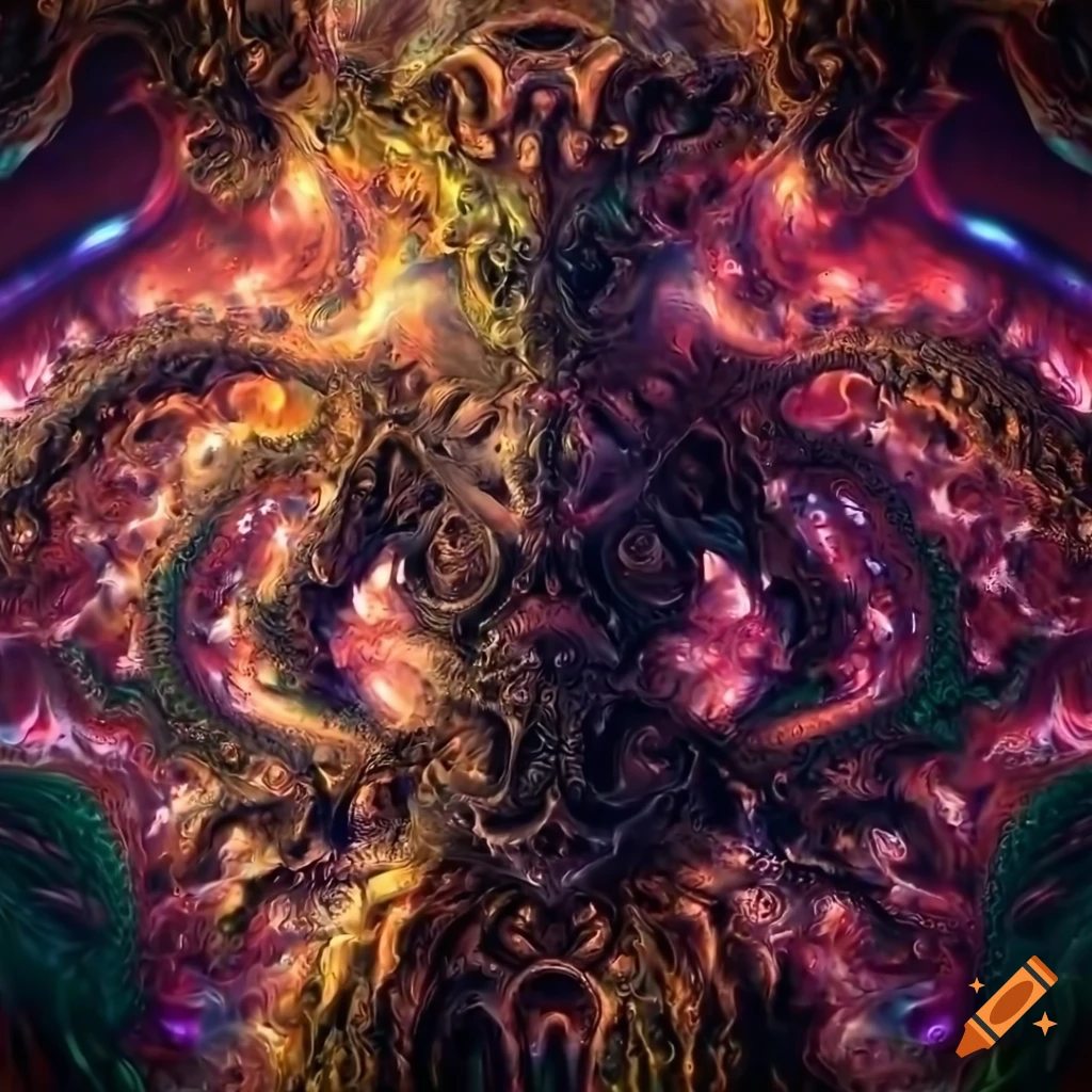 Psychedelic fractal art of a mythical taniwha demon on Craiyon