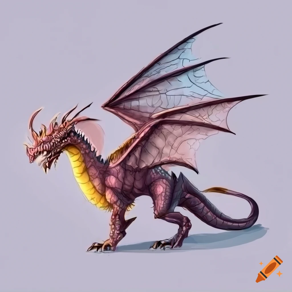 Dragon full length body, concept designs with side view, mild colouring ...