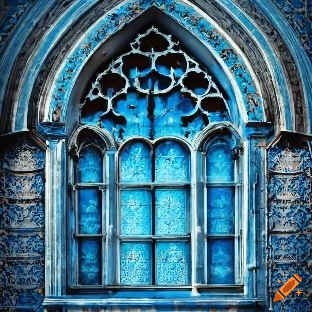 Bluebaroque gothic window with islamic art ornaments