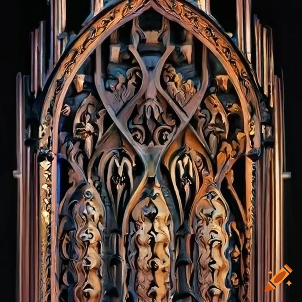 Intricate and beautiful gothic decorations in worn out brass and ...