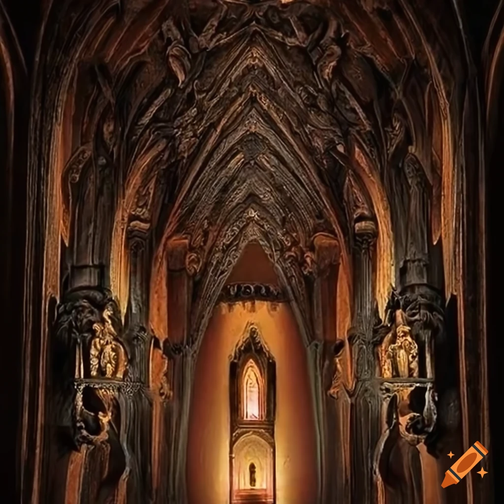 Detailed architectural stave carving artwork on Craiyon