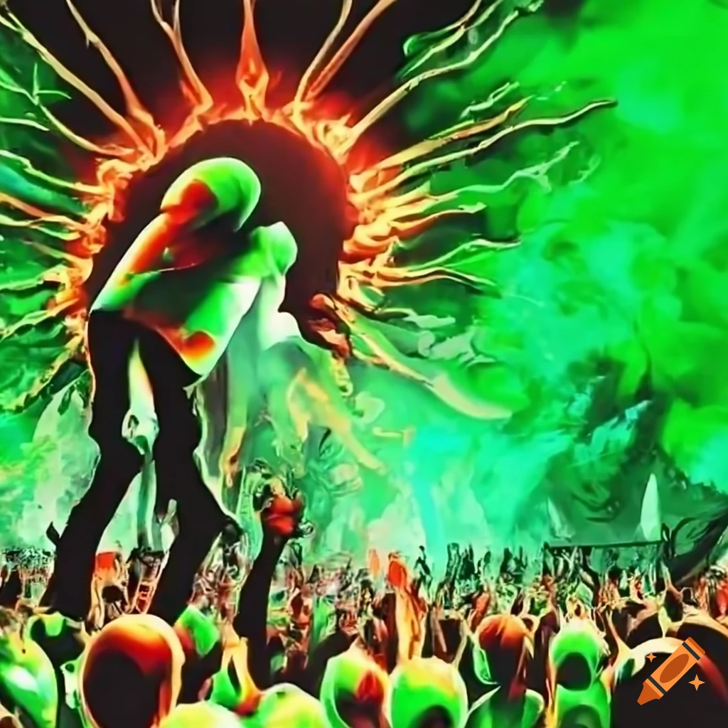 Image of a fiery green mosh pit on Craiyon