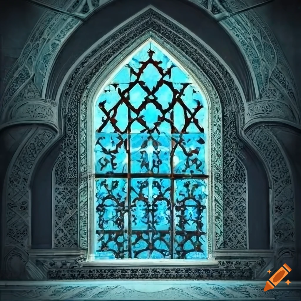 Bluebaroque gothic window with elaborate ornaments on Craiyon