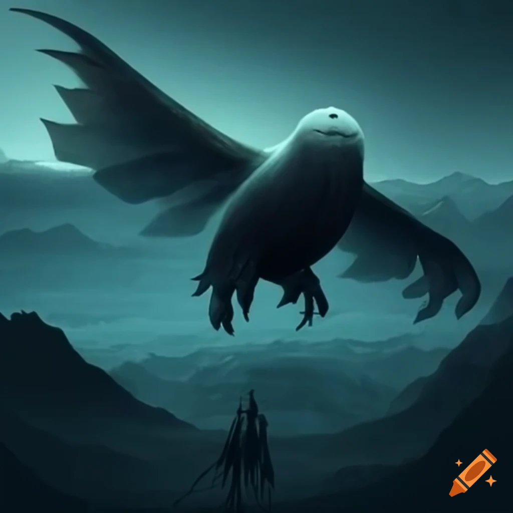 Image of a flying monster in atmospheric mountains on Craiyon