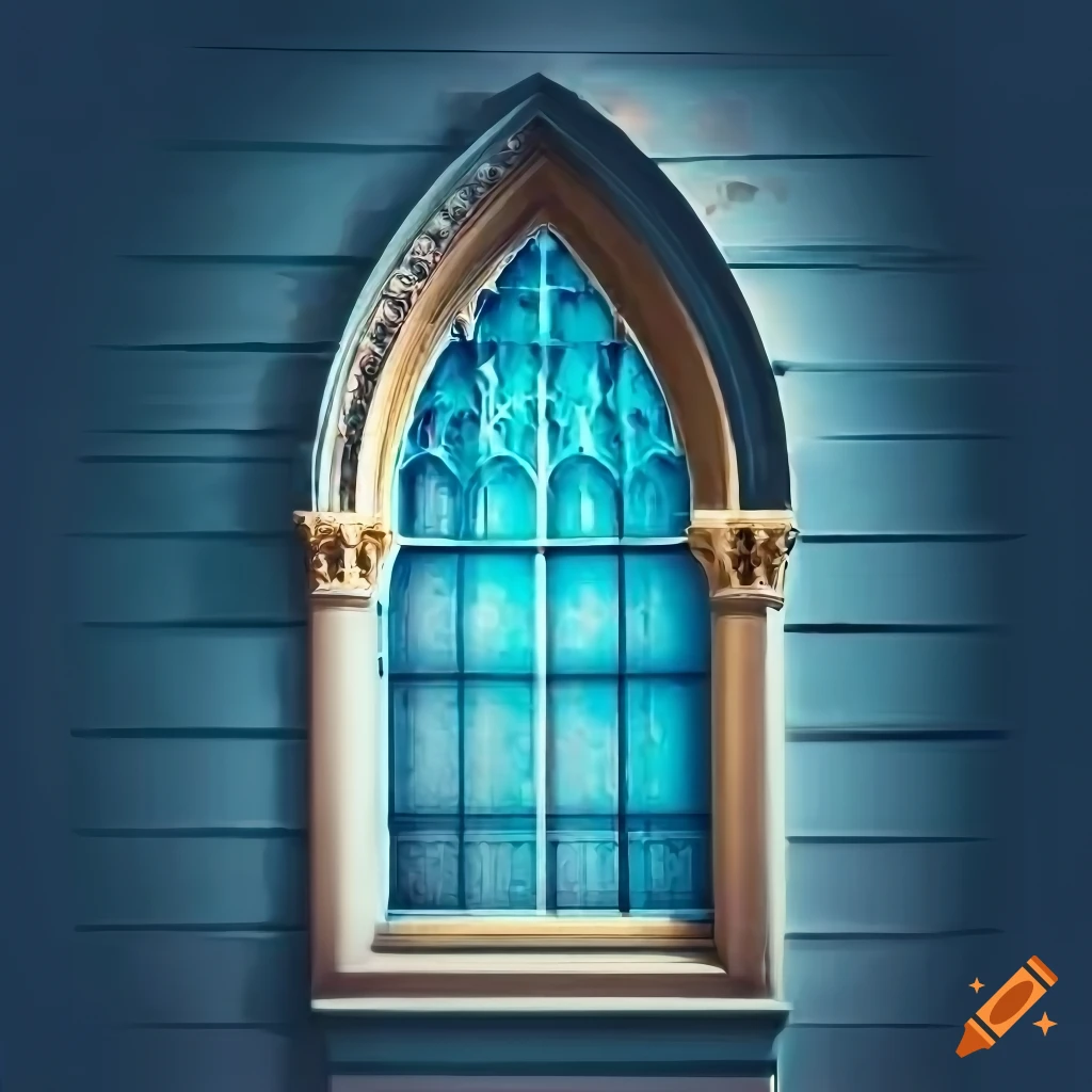 Baroque gothic window with blue ornaments
