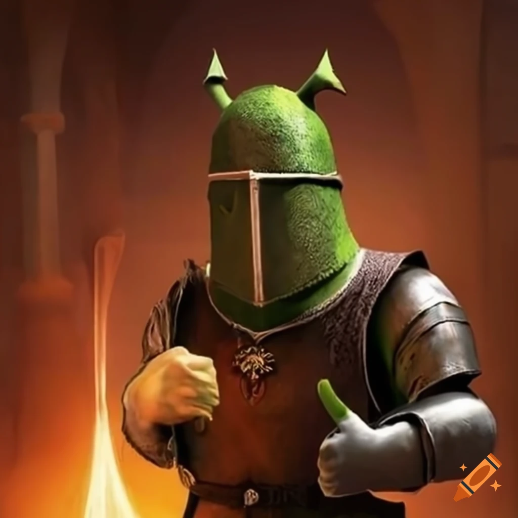 Shrek dressed as a knight on Craiyon