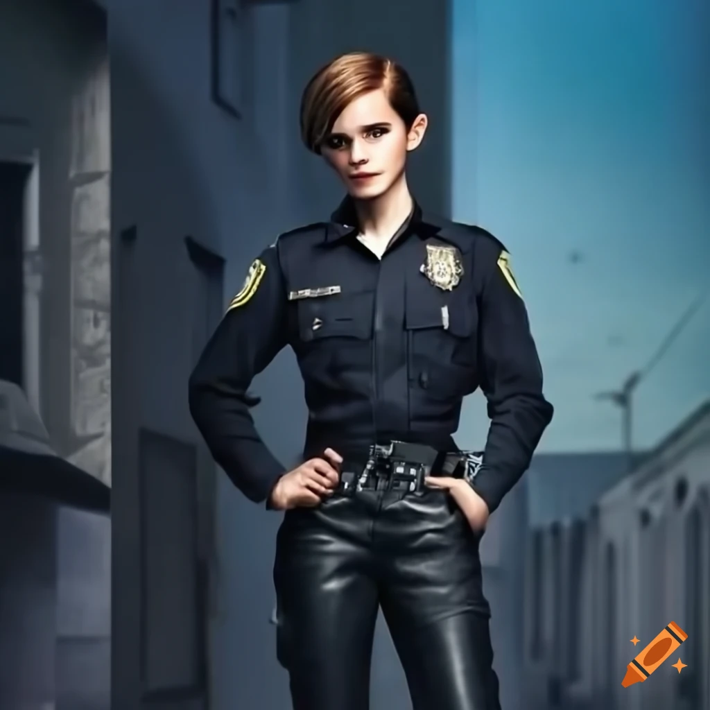 Detailed police photograph of emma watson as a police officer on Craiyon