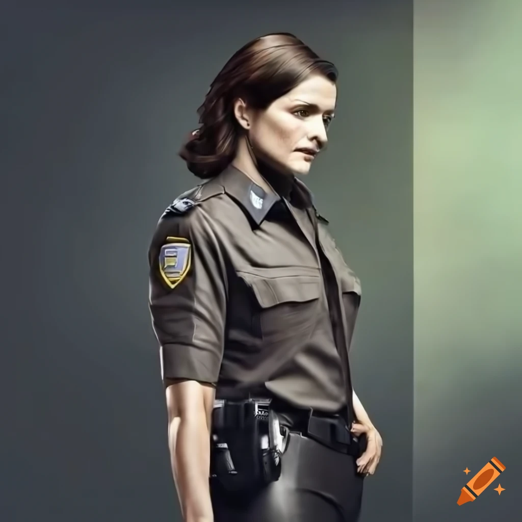 Hyperrealistic police photograph of Officer Rachel Weisz on Craiyon