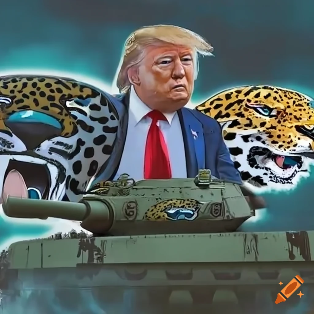 Donald trump on a tank with jacksonville jaguars logo