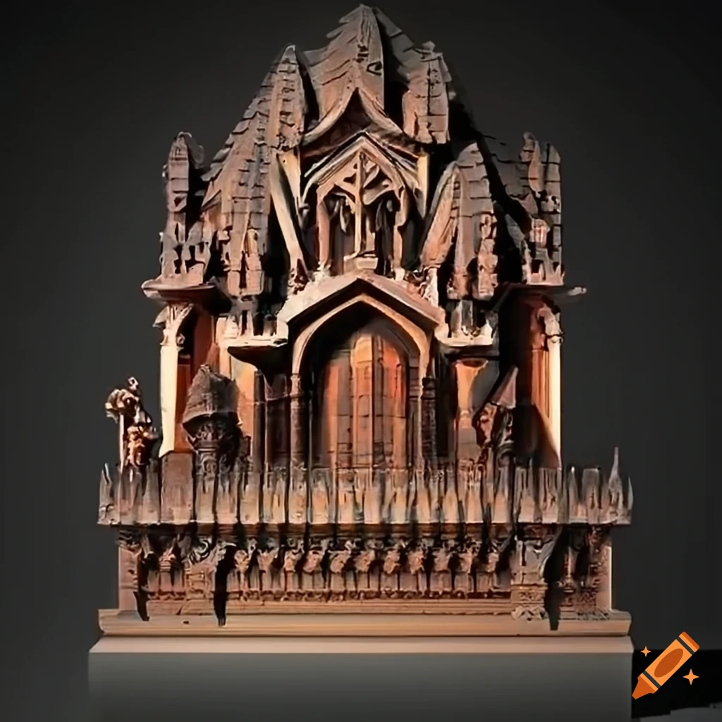 Detailed carving of armored core in architectural style on Craiyon