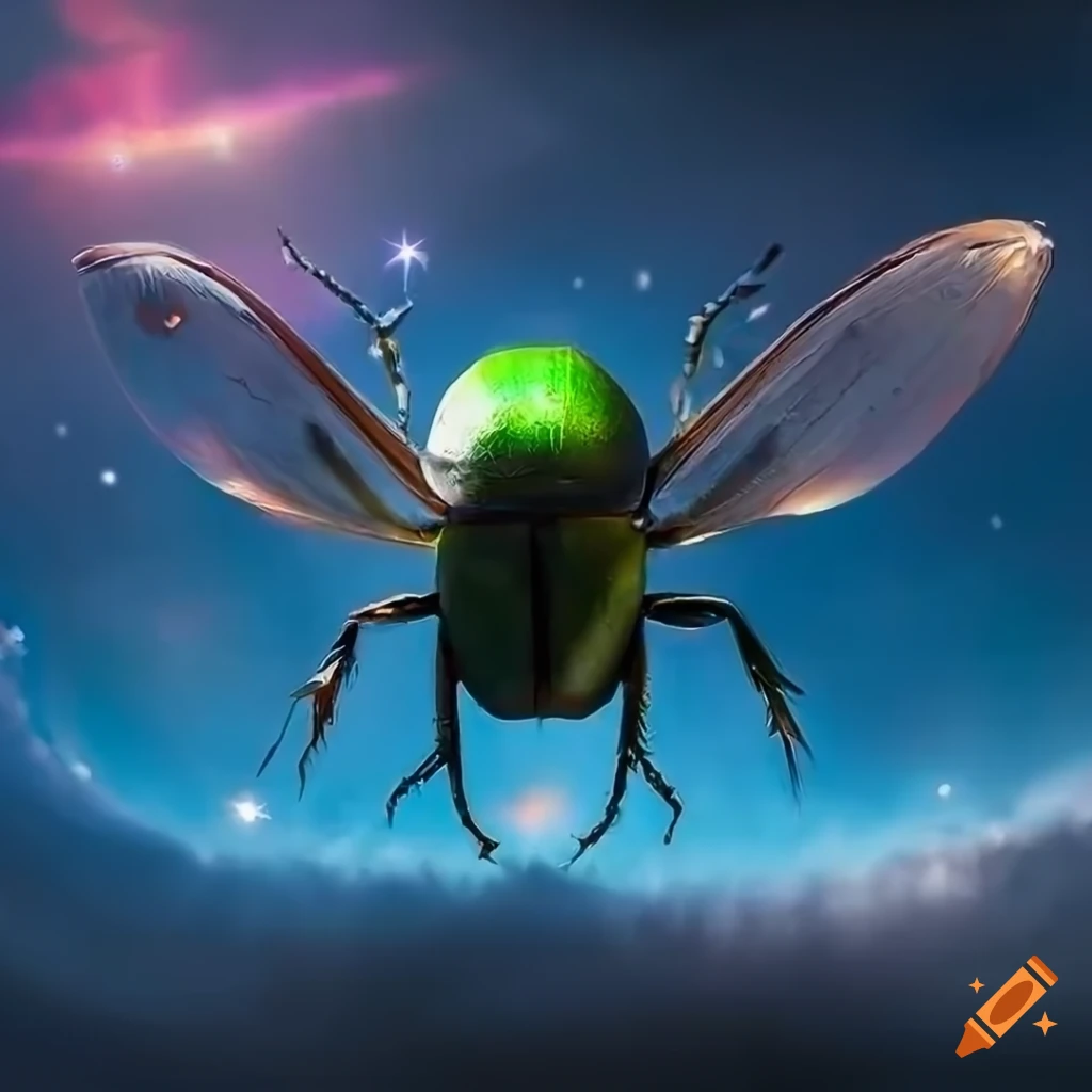 Image of a scarab beetle rolling a tiny sun on Craiyon