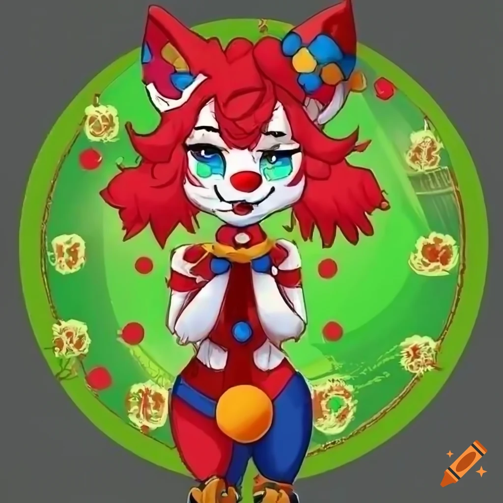 Digital artwork of an adorable anthropomorphic clown wolf on Craiyon