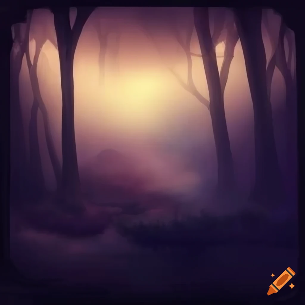 Bright circular clearing in a foggy fantasy woods on Craiyon