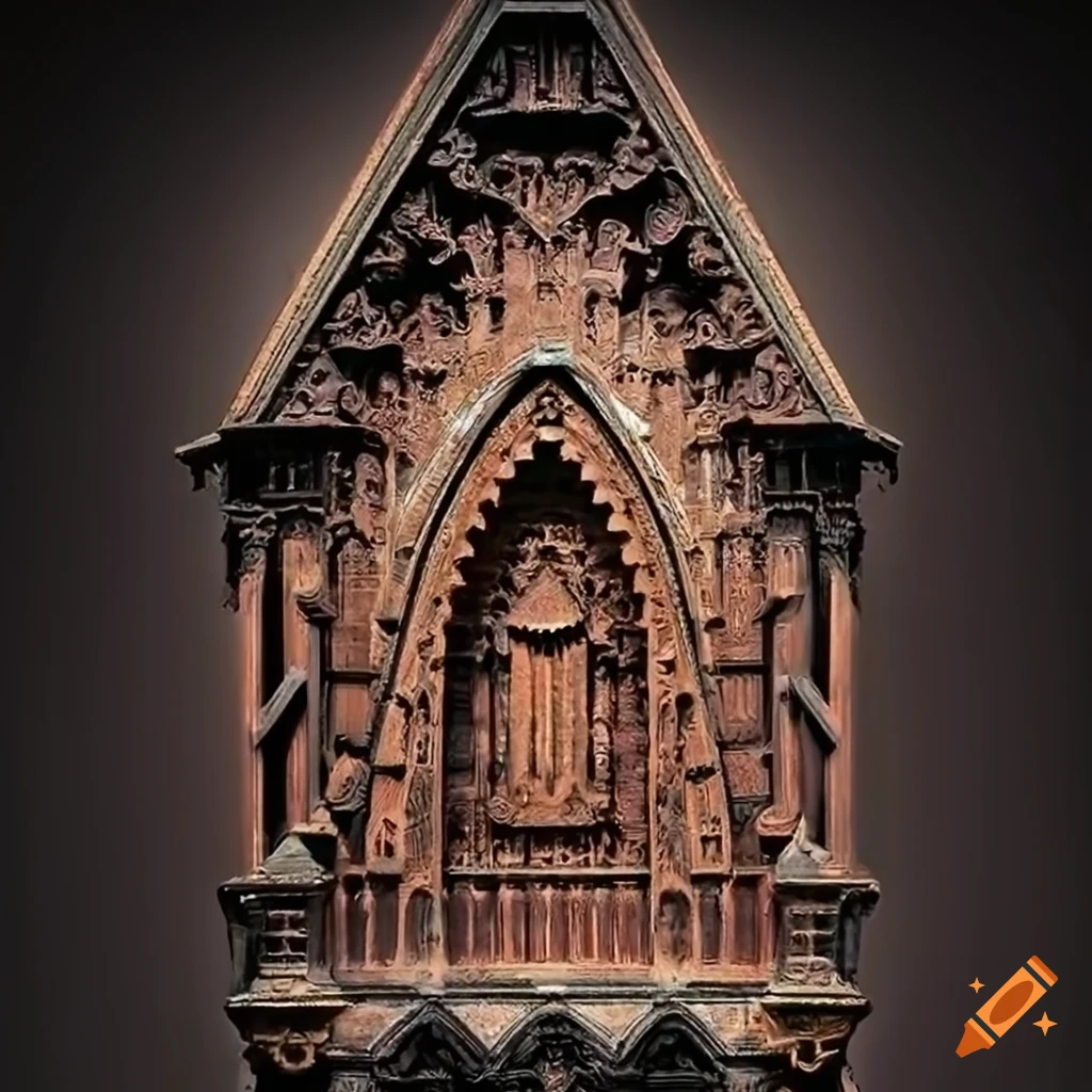 Detailed architectural stave carving artwork on Craiyon