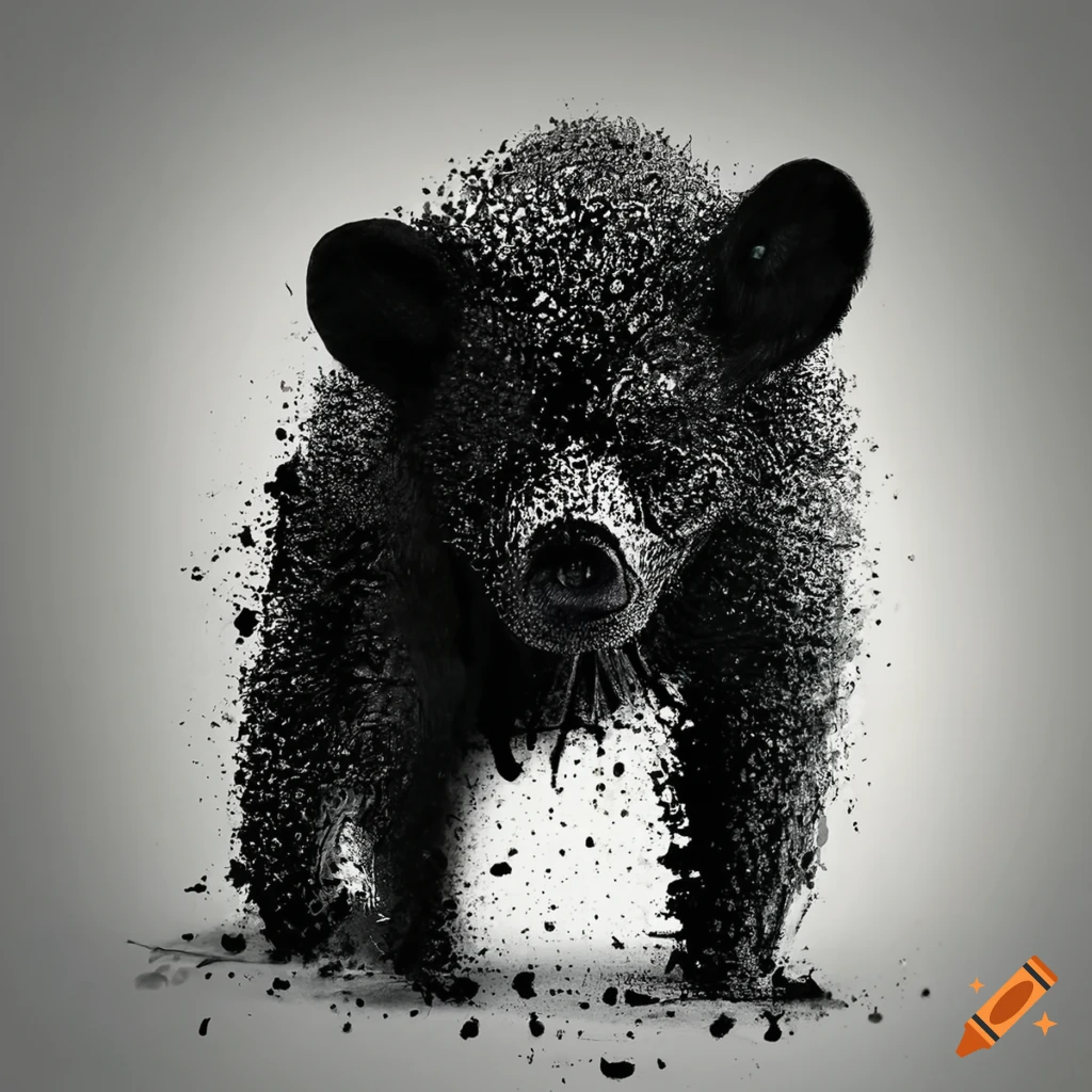 Abstract animal drawn with black ink on white background no human on ...