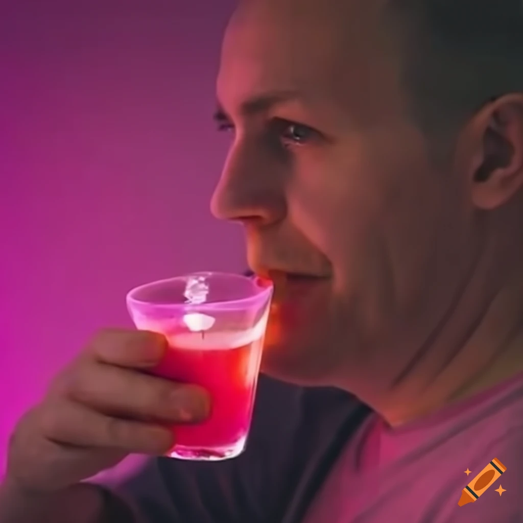 Man enjoying a pink drink