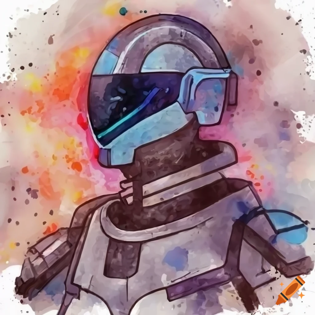 Digital art of a futuristic armored person with a glowing visor