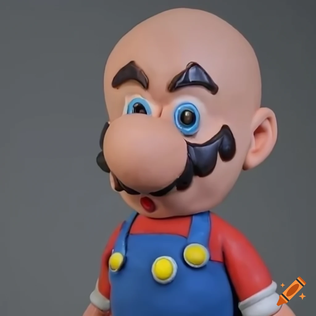 Realistic clay sculpture of bald mario with a bird on Craiyon