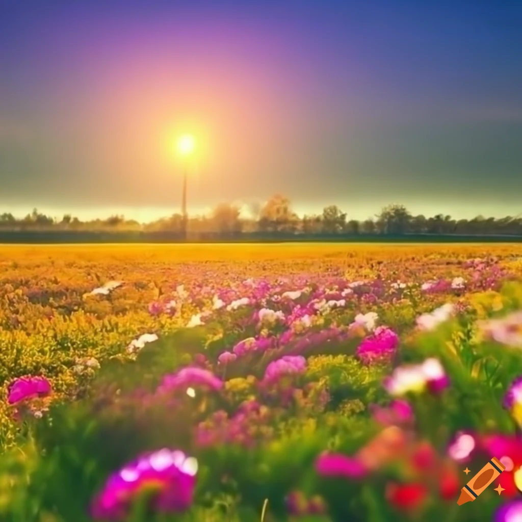 Vibrant field of flowers in spring