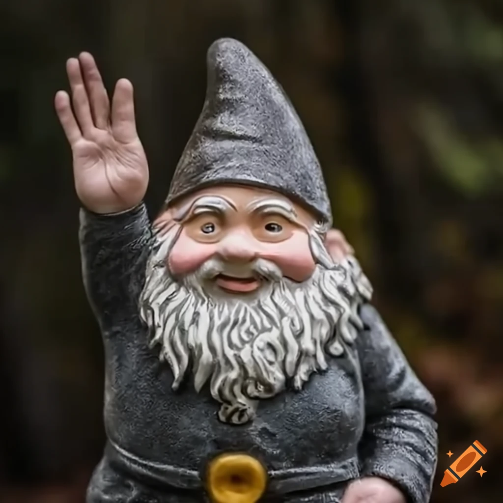 Whimsical gnome waving goodbye on Craiyon