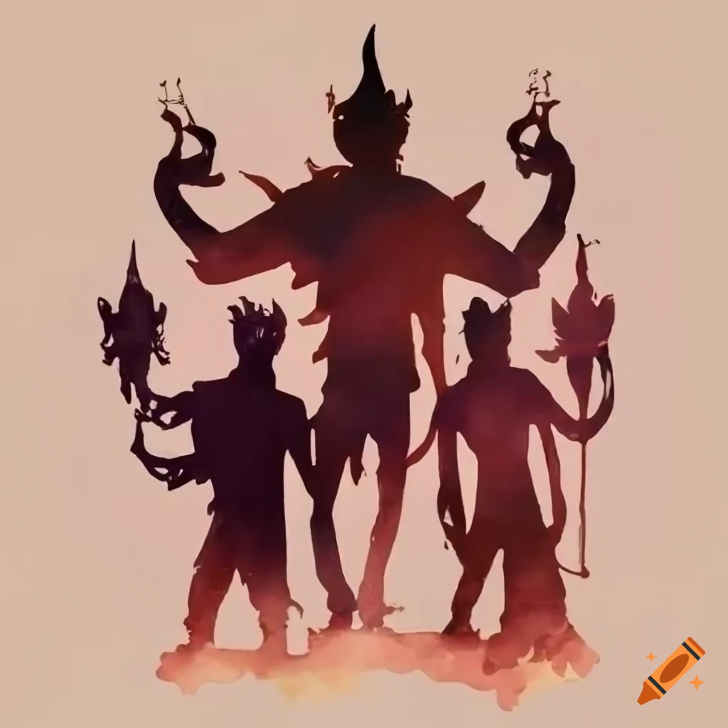 Watercolor silhouette of a group of demons on Craiyon