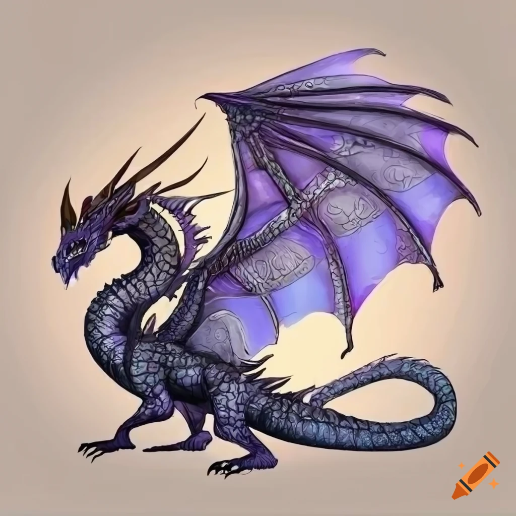 Detailed side view of a dragon with wings and four legs on Craiyon