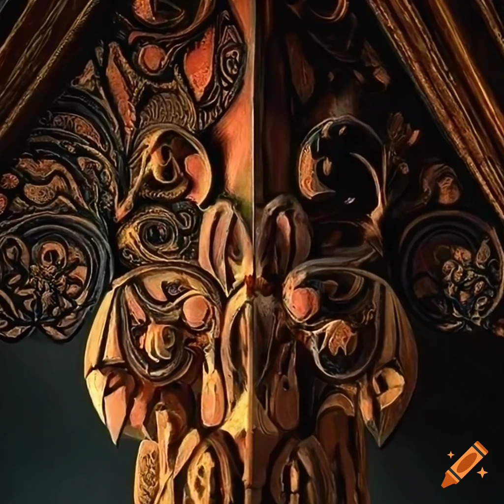 Detailed architectural stave carving artwork