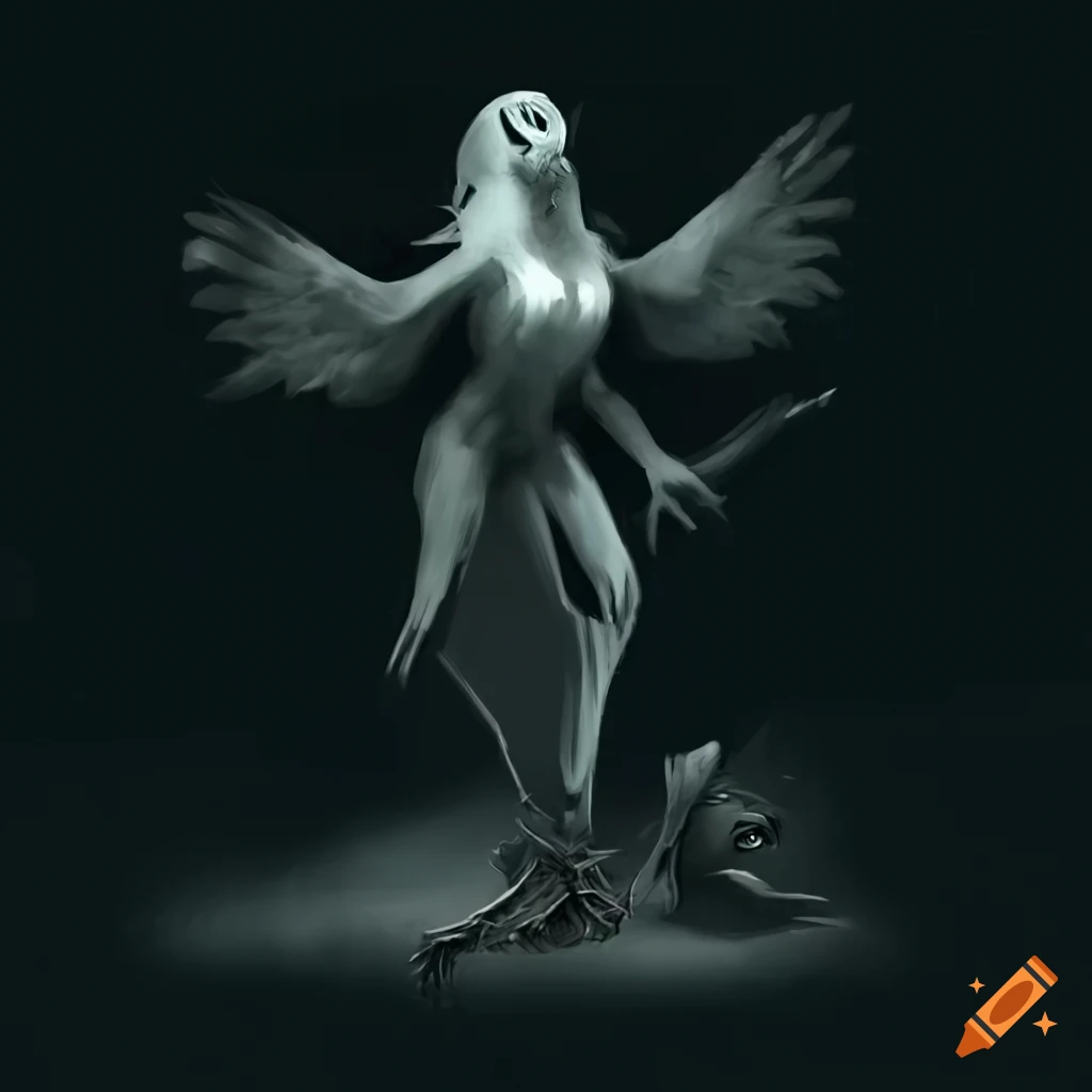 Image of a mystical dark bird creature on Craiyon