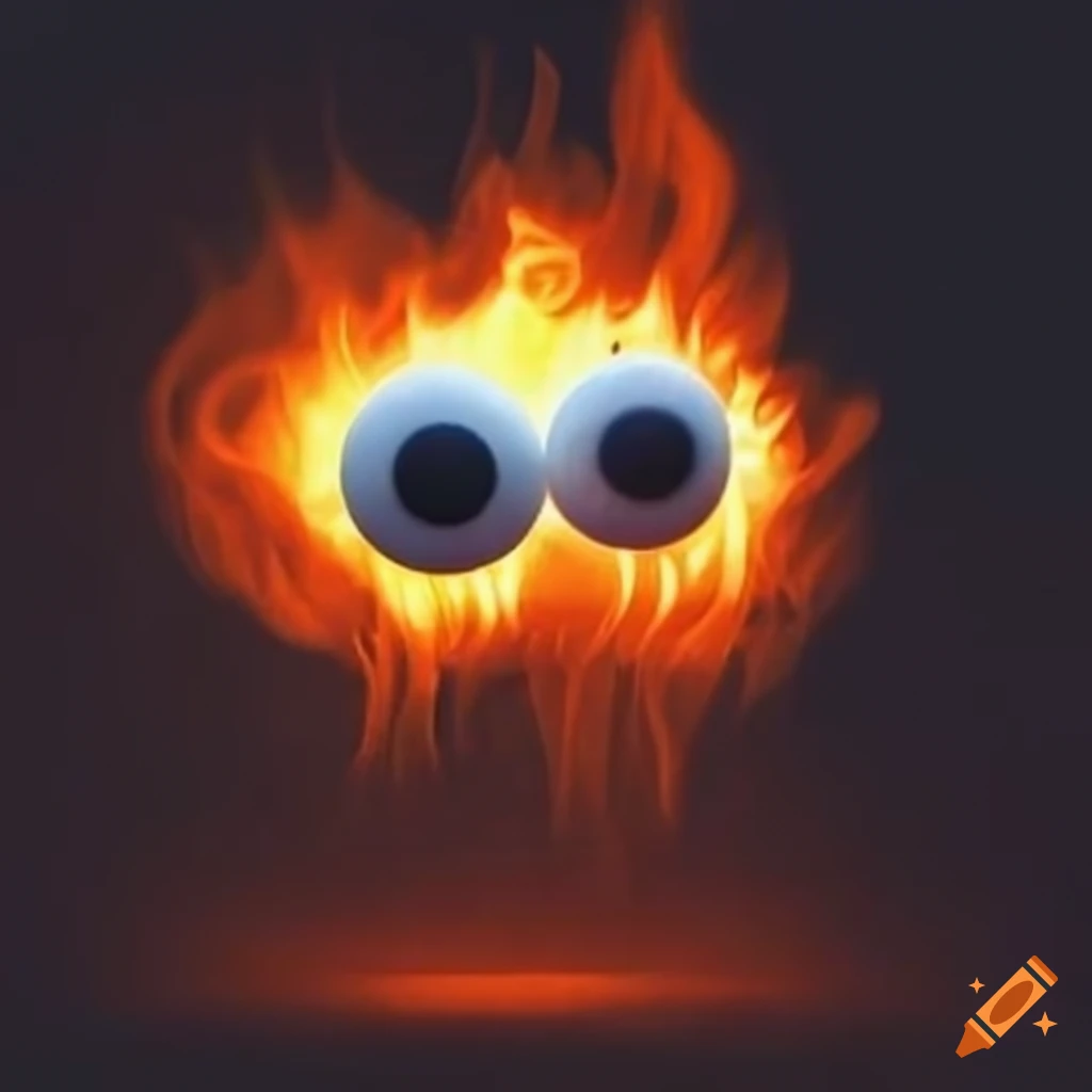 Artwork of a cute fire with googly eyes on Craiyon