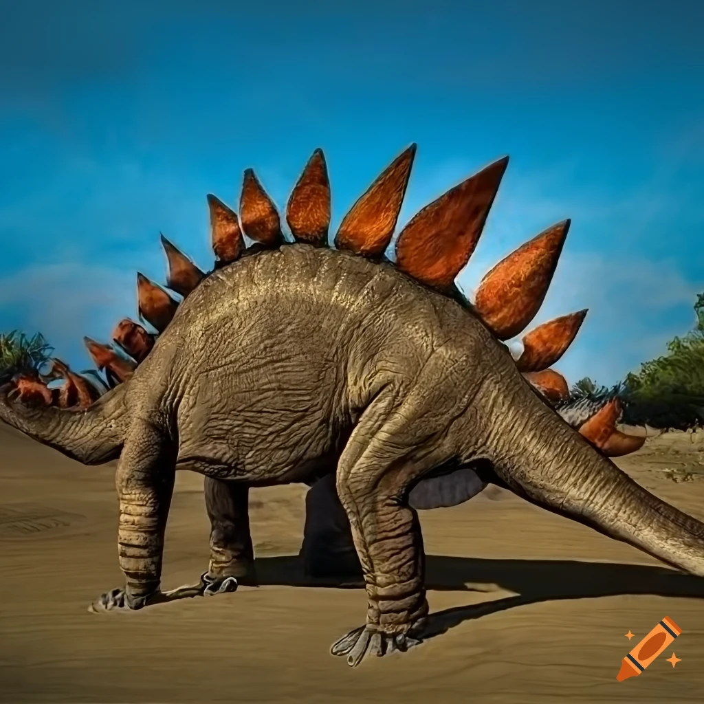 Striped stegosaurus with unique color pattern and textured skin