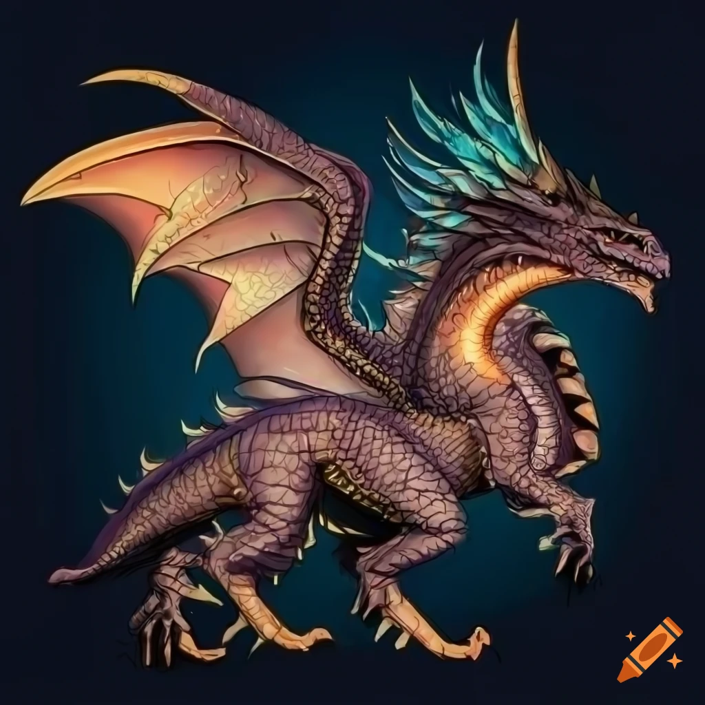 Detailed illustration of a dragon in side view