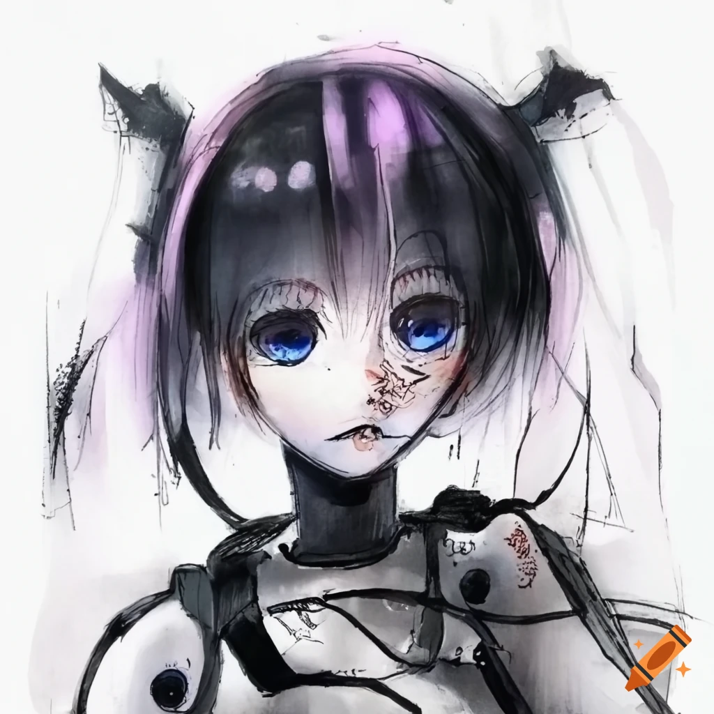 Chinese ink style robot artwork