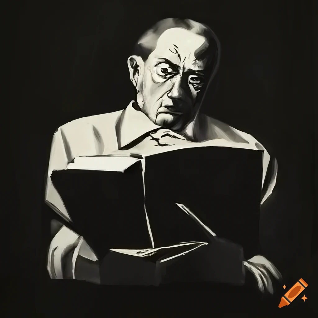 Abstract painting of a man reading in a library on Craiyon