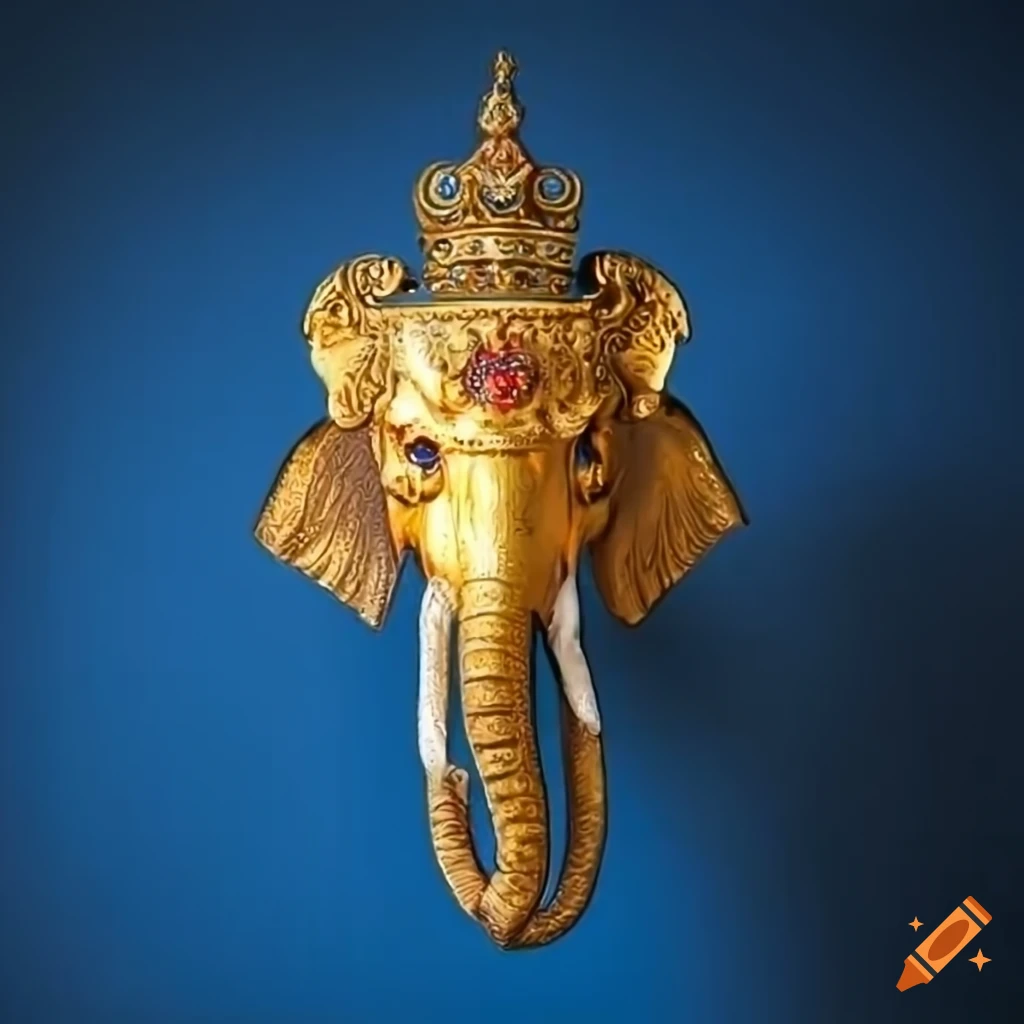 Coat of arms with golden elephant on blue background