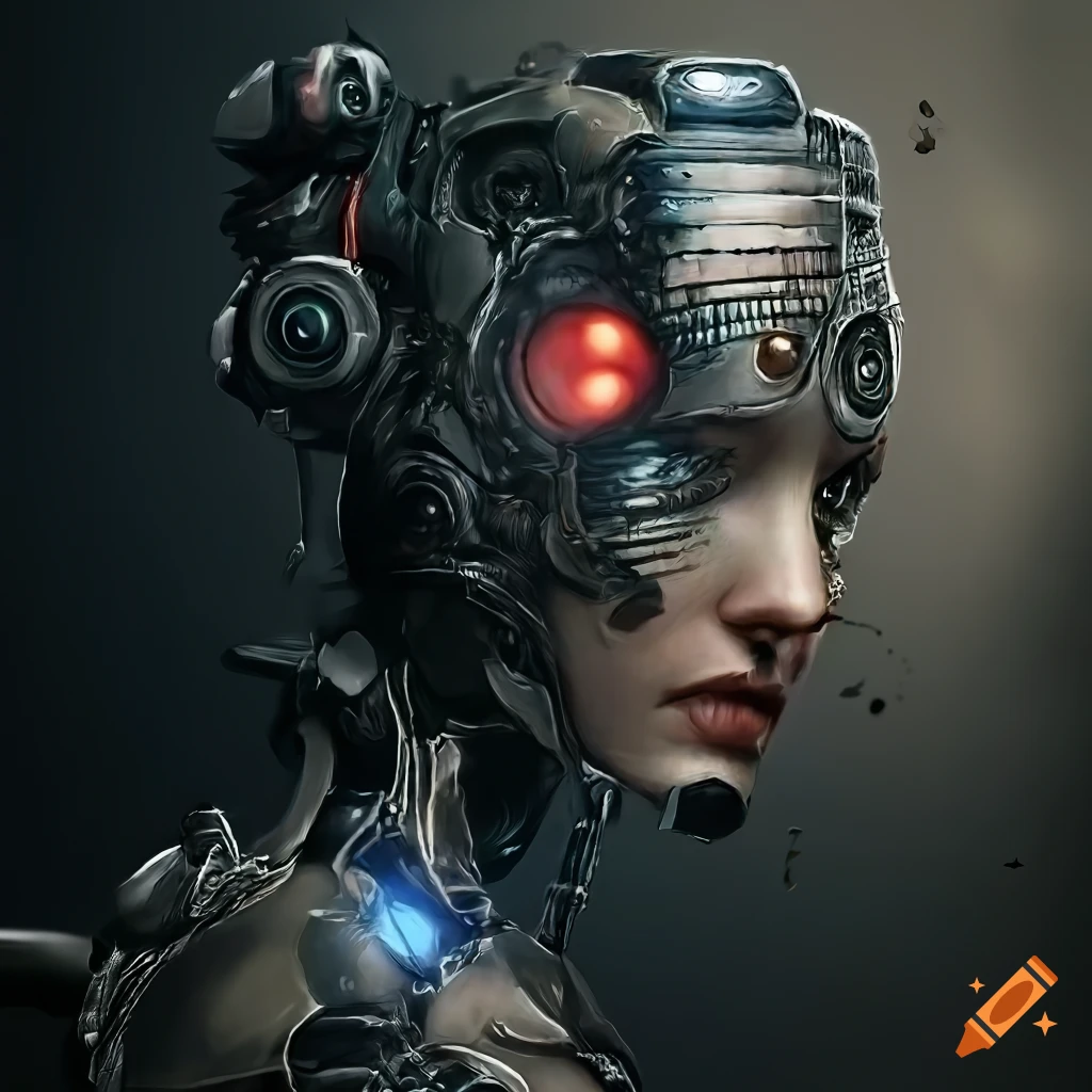 Intricate female cyborg assassin with art deco design on Craiyon